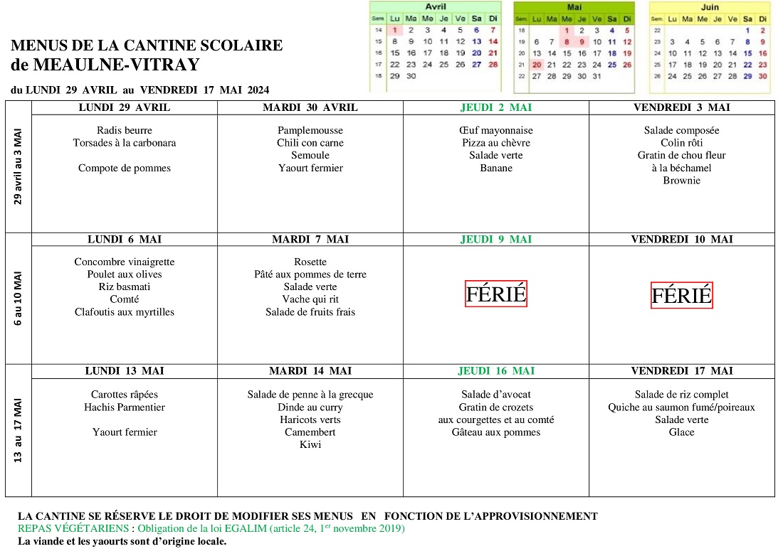 Cantine scolaire et sénior - Site de la commune de Meaulne-Vitray